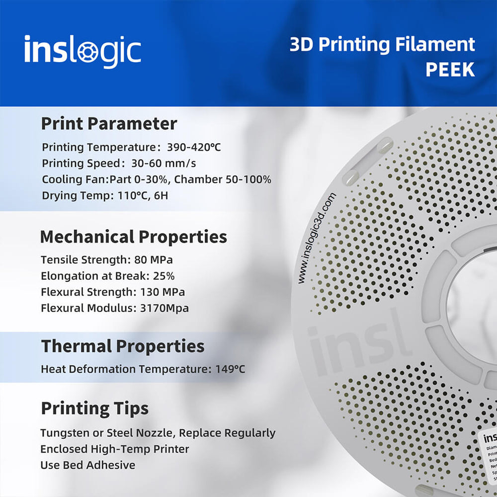PEEK Filament 1.75mm – Highest Performance Material - Inslogic 3D