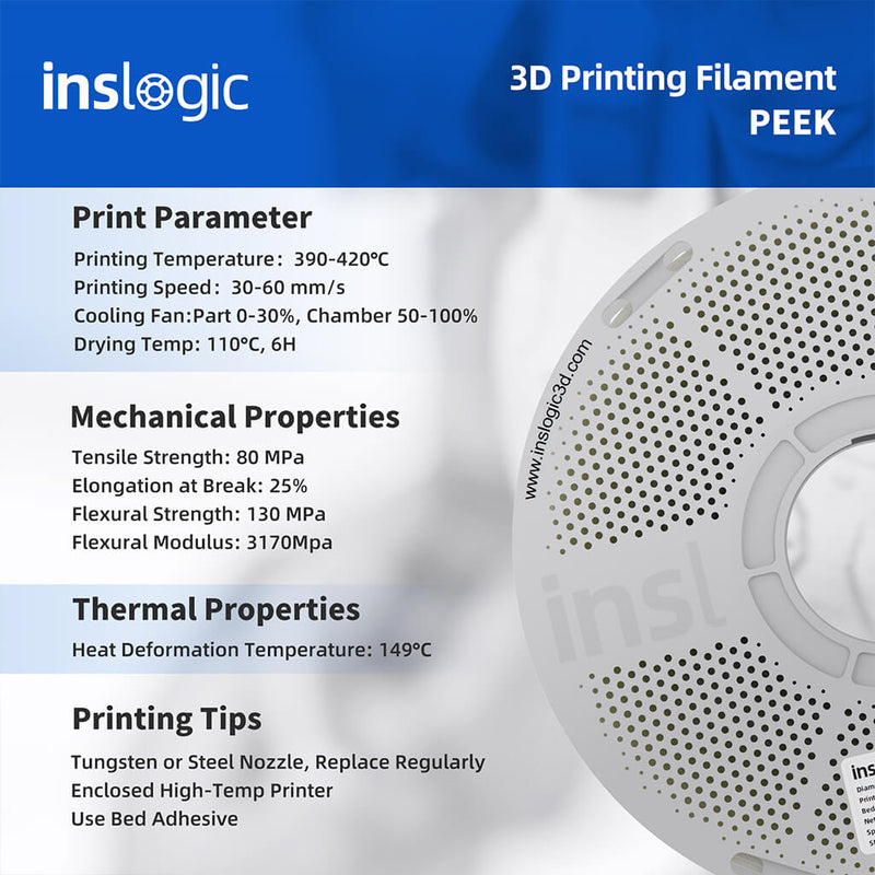 PEEK Filament 1.75mm – Highest Performance Material - Inslogic 3D